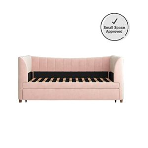 Little Seeds Valentina Upholstered Trundle, Twin Size, Pink Velvet Daybed,