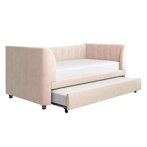 Little Seeds Valentina Upholstered Trundle, Twin Size, Pink Velvet Daybed,