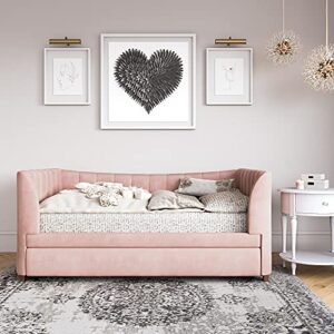 Little Seeds Valentina Upholstered Trundle, Twin Size, Pink Velvet Daybed,