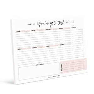 bliss collections weekly planner, you've got this, undated tear-off sheets notepad includes calendar, organizer, scheduler for goals, tasks, ideas, notes and to do lists, 8.5"x11" (50 sheets)