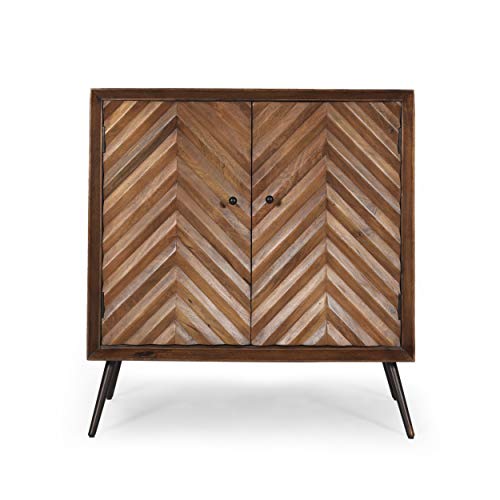 Great Deal Furniture Charlotte Mid-Century Modern Handcrafted Mango Wood Sideboard, Dark Brown