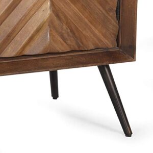 Great Deal Furniture Charlotte Mid-Century Modern Handcrafted Mango Wood Sideboard, Dark Brown