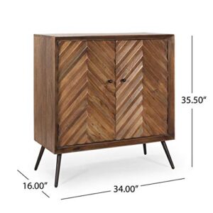 Great Deal Furniture Charlotte Mid-Century Modern Handcrafted Mango Wood Sideboard, Dark Brown