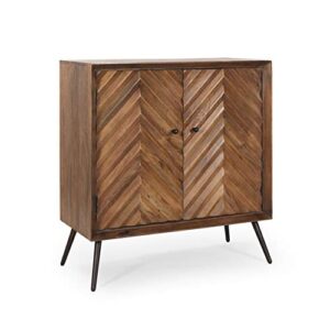 Great Deal Furniture Charlotte Mid-Century Modern Handcrafted Mango Wood Sideboard, Dark Brown