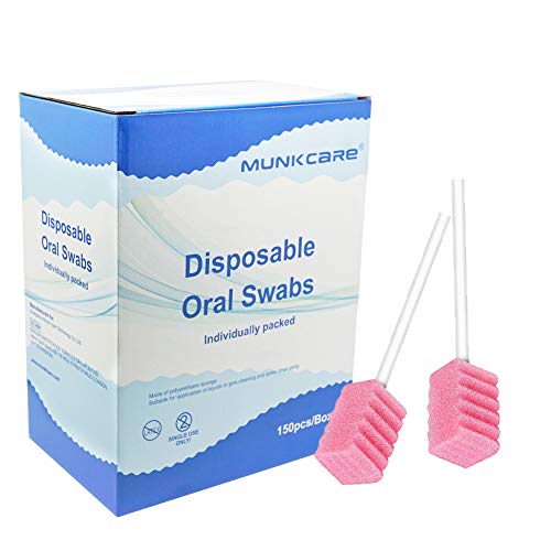 MUNKCARE Disposable Oral Mouth Swabs Untreated, Tooth Shaped Unflavored, Box of 150 Counts