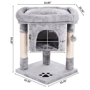 BEWISHOME Cat Tree Cat House Cat Condo with Sisal Scratching Posts, Plush Perch, Cat Tower Furniture Cat Bed Kitty Activity Center Kitten Play House, Light Grey MMJ08G