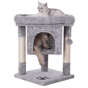 BEWISHOME Cat Tree Cat House Cat Condo with Sisal Scratching Posts, Plush Perch, Cat Tower Furniture Cat Bed Kitty Activity Center Kitten Play House, Light Grey MMJ08G