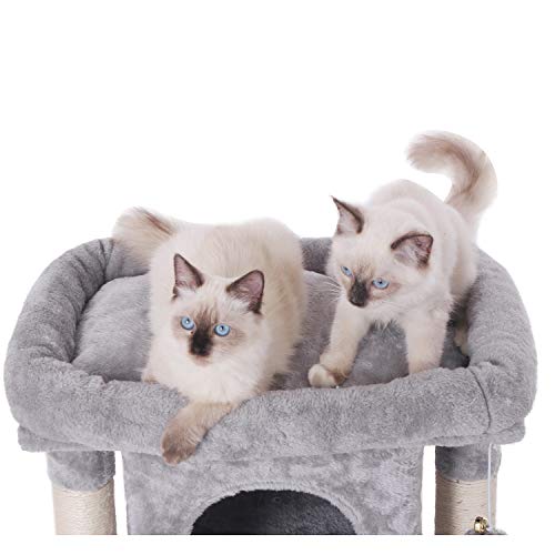 BEWISHOME Cat Tree Cat House Cat Condo with Sisal Scratching Posts, Plush Perch, Cat Tower Furniture Cat Bed Kitty Activity Center Kitten Play House, Light Grey MMJ08G