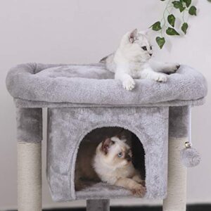 BEWISHOME Cat Tree Cat House Cat Condo with Sisal Scratching Posts, Plush Perch, Cat Tower Furniture Cat Bed Kitty Activity Center Kitten Play House, Light Grey MMJ08G