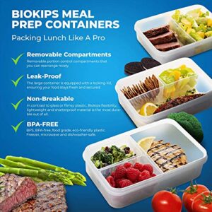 Komax Biokips Set of 5 Lunch Containers – 3 Compartment Food Container for Meal Prep, Portion Control – Microwave & Dishwasher Safe Bento Box Adult Lunch Container w/Locking Lid (37 oz)