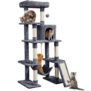 yaheetech cat tree cat tower, 63 inches multi-level cat tree for indoor cats, tall cat tree with sisal-covered scratching posts & condo, cat furniture activity center for cats kitten