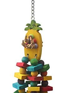 Birds LOVE Small Wood Pineapple w Leather Strings and Wood Pieces Bird Toy, Small Parrot Cockatiels Green Cheek Conures Mustaches Parakeets