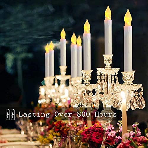 Raycare 12 PCS Battery Operated LED Taper Candles and 24 PCS Batteries (Last up to 800 Hours), Flameless Taper Candles with Flickering Warm White Light