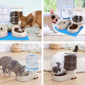 2 Pack Automatic Cat Feeder and Water Dispenser in Set with Pet Food Mat for Small Medium Dog Pets Puppy Kitten Big Capacity 1 Gallon x 2 (2 Pack Cream)