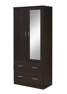 hodedah two door wardrobe with two drawers and hanging rod plus mirror, chocolate