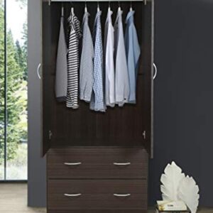 Hodedah Two Door Wardrobe with Two Drawers and Hanging Rod plus Mirror, Chocolate