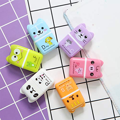 6 Pcs Cute Pencil Eraser, Cartoon Animal Themed Roller Colorful Rectangle Eraser, Pencil Rubber Erasers for Kids School Office Supply Stationery