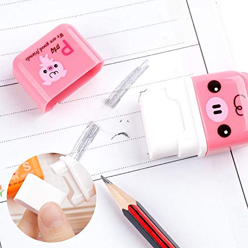 6 Pcs Cute Pencil Eraser, Cartoon Animal Themed Roller Colorful Rectangle Eraser, Pencil Rubber Erasers for Kids School Office Supply Stationery