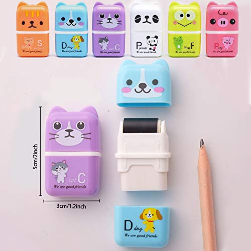 6 Pcs Cute Pencil Eraser, Cartoon Animal Themed Roller Colorful Rectangle Eraser, Pencil Rubber Erasers for Kids School Office Supply Stationery