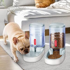 Lucky-M Pets Automatic Feeder and Waterer Set,Dogs Cats Food Feeder and Water Dispenser 3.8L,2 in 1 Cat Food Water Dispensers for Small Medium Big Pets (Gray)