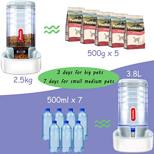 Lucky-M Pets Automatic Feeder and Waterer Set,Dogs Cats Food Feeder and Water Dispenser 3.8L,2 in 1 Cat Food Water Dispensers for Small Medium Big Pets (Gray)