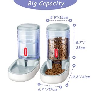 Lucky-M Pets Automatic Feeder and Waterer Set,Dogs Cats Food Feeder and Water Dispenser 3.8L,2 in 1 Cat Food Water Dispensers for Small Medium Big Pets (Gray)