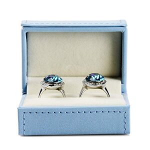 oirlv blue leather double rings box couple rings bearer case for wedding,proposal,engagement.