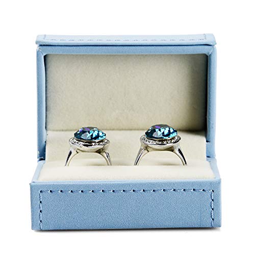 Oirlv Blue Leather Double Rings Box Couple Rings Bearer Case for Wedding,Proposal,Engagement.