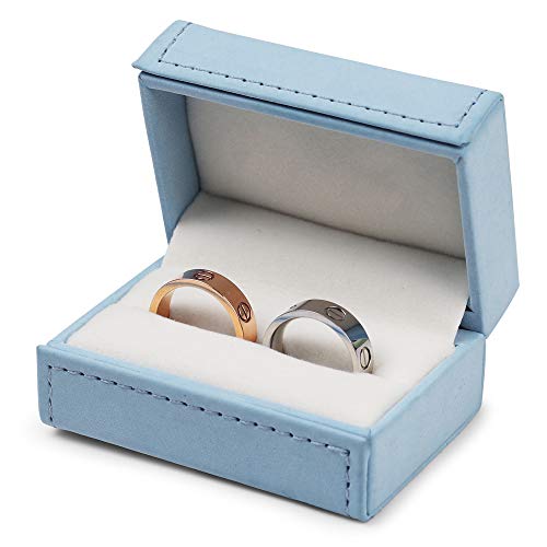 Oirlv Blue Leather Double Rings Box Couple Rings Bearer Case for Wedding,Proposal,Engagement.