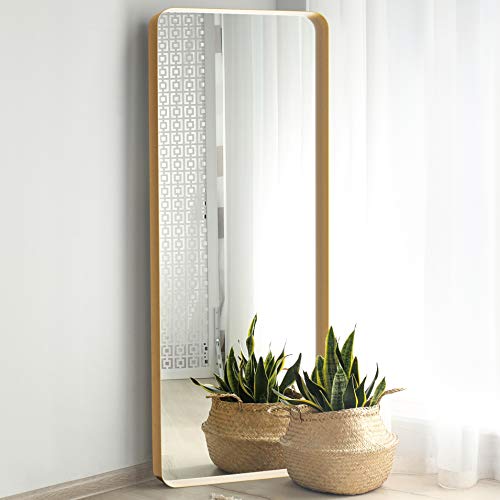 UPLAND OAKS Large Full Length Body Mirror for Floor & Wall in Bedroom - Metal Frame - Big & Tall Long Mirror for Leaning - Full Length Wall Mirror Size 65" x 21" (Gold, Recessed)