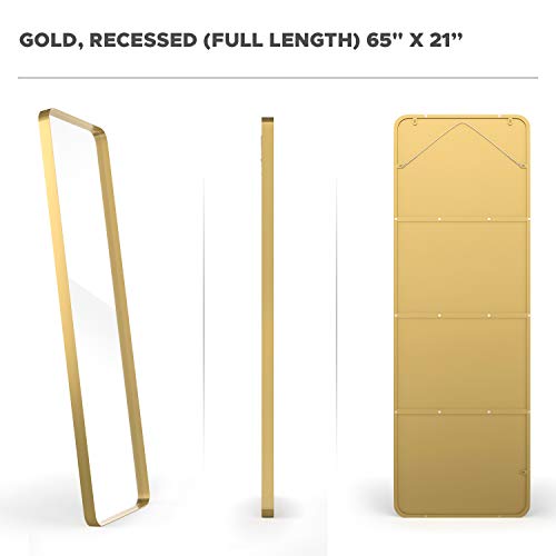 UPLAND OAKS Large Full Length Body Mirror for Floor & Wall in Bedroom - Metal Frame - Big & Tall Long Mirror for Leaning - Full Length Wall Mirror Size 65" x 21" (Gold, Recessed)