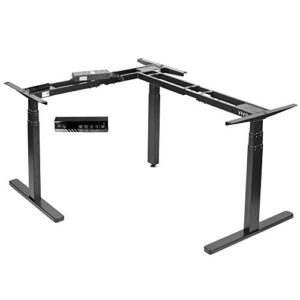 vivo electric motor height adjustable corner 3 leg standing desk frame, frame only, sit stand ergonomic l frame, black, desk-v130eb