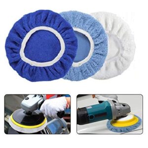 9 to 10 Inches Buffer Bonnets 9Pcs Waxers Bonnet Set Polishing Pads Bonnet Car Buffer Bonnet Car Wax Cover Kit - 4 Microfiber, 3 Coral Fleece, 2 Woolen, for Orbital Buffer Polisher