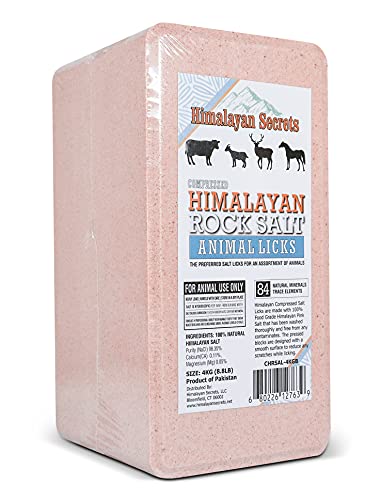 Himalayan Secrets 8.8LB (4KG) Compressed Pink Himalayan Salt Animal Lick Brick for Livestock and Wildlife - 100% Pure & Natural Feed Salt - 84 Natural Minerals and Trace Elements