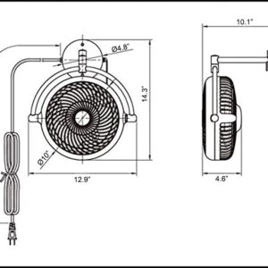 Parrot Uncle Wall Mount Fans Pull in Ceiling Fan with Folding Arm Cord with Plug, 10 Inch, Walnut Color