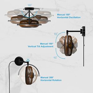 Parrot Uncle Wall Mount Fans Pull in Ceiling Fan with Folding Arm Cord with Plug, 10 Inch, Walnut Color