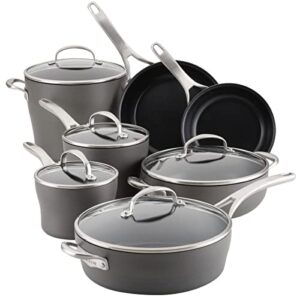 anolon allure hard anodized nonstick cookware pots and pans set, 12 piece, dark gray