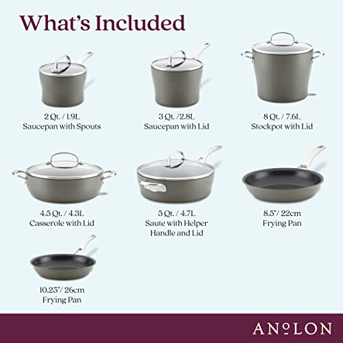 Anolon Allure Hard Anodized Nonstick Cookware Pots and Pans Set, 12 Piece, Dark Gray