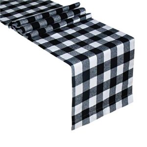 senneny buffalo check table runner cotton black and white plaid classic stylish design for family dinner christmas holiday birthday party table home decoration (white and black, 14 x 72 inch)