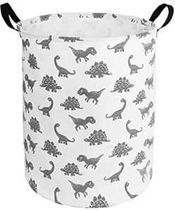 huayee 19.6 inches large laundry basket waterproof round cotton linen collapsible storage bin with handles for hamper,kids room,toy storage(dinosaur)