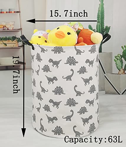 HUAYEE 19.6 Inches Large Laundry Basket Waterproof Round Cotton Linen Collapsible Storage bin with Handles for Hamper,Kids Room,Toy Storage(Dinosaur)