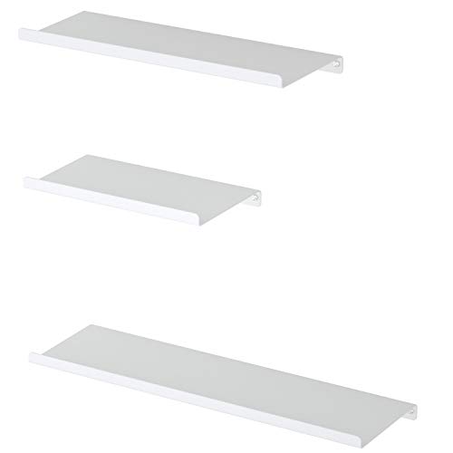 SRIWATANA White Metal Wall Shelves, Floating Shelves Wall Mounted Set of 3 for Bedroom, Living Room, Bathroom, Kitchen, Matte White