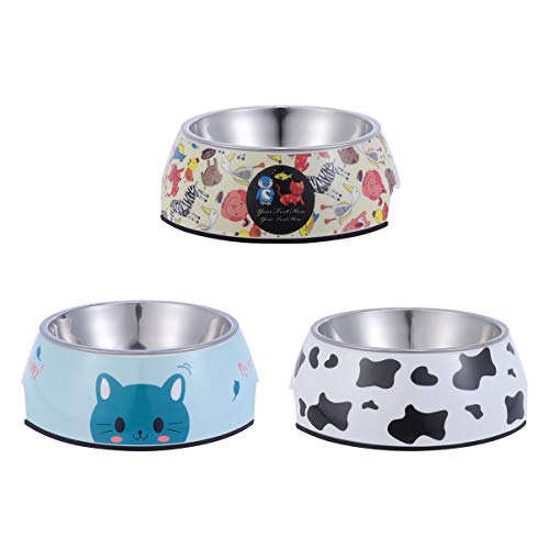 POPETPOP Cute Dog Bowls with Removable Stainless Steel Bowl-Durable and Non-Skid Stainless Steel Dog and Cats Bowls 2 in 1 Pet Bowls-Cow Medium