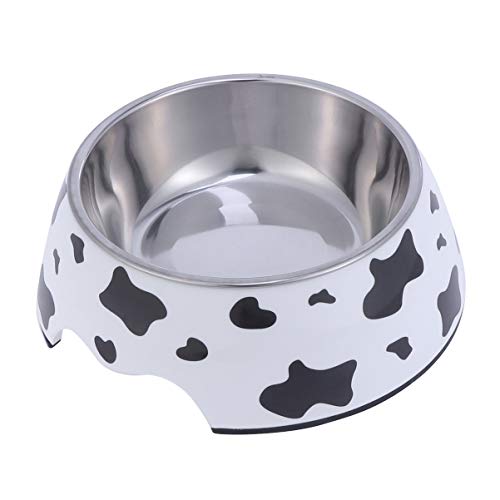 POPETPOP Cute Dog Bowls with Removable Stainless Steel Bowl-Durable and Non-Skid Stainless Steel Dog and Cats Bowls 2 in 1 Pet Bowls-Cow Medium