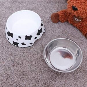 POPETPOP Cute Dog Bowls with Removable Stainless Steel Bowl-Durable and Non-Skid Stainless Steel Dog and Cats Bowls 2 in 1 Pet Bowls-Cow Medium