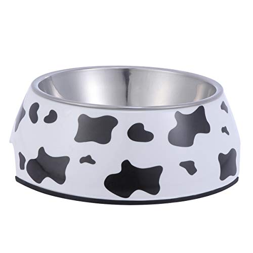 POPETPOP Cute Dog Bowls with Removable Stainless Steel Bowl-Durable and Non-Skid Stainless Steel Dog and Cats Bowls 2 in 1 Pet Bowls-Cow Medium