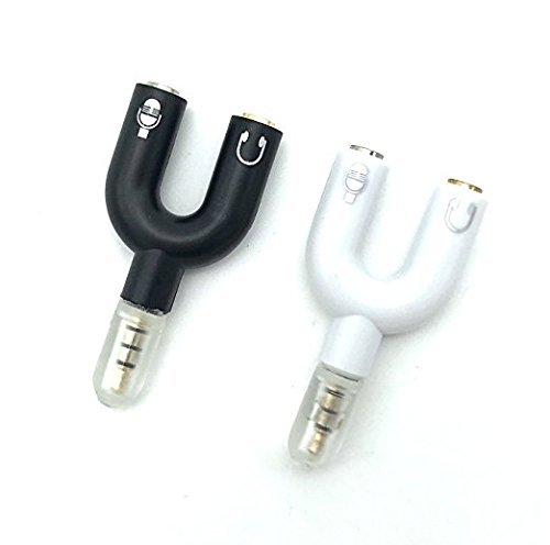 2 PCS Headphone Microphone Splitter, U Shape 3.5mm Y Splitter for Audio Stereo Headphone and Mic for All of 3.5mm Jack Devices Black and White