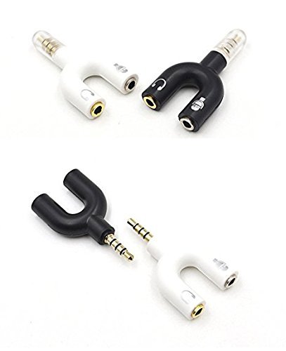 2 PCS Headphone Microphone Splitter, U Shape 3.5mm Y Splitter for Audio Stereo Headphone and Mic for All of 3.5mm Jack Devices Black and White