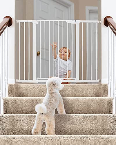 Mom's Choice Awards Winner-Cumbor 29.7"-51.5" Baby Gate Extra Wide, Easy Walk Thru Dog Gate for The House, Auto Close Safety Pet Gates for Stairs, Doorways, Child Gate Includes 4 Wall Cups,White