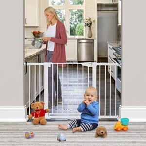 Mom's Choice Awards Winner-Cumbor 29.7"-51.5" Baby Gate Extra Wide, Easy Walk Thru Dog Gate for The House, Auto Close Safety Pet Gates for Stairs, Doorways, Child Gate Includes 4 Wall Cups,White